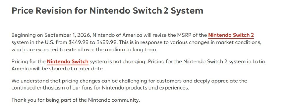 Nintendo announces price increase for Switch 2, effective September 1 ...